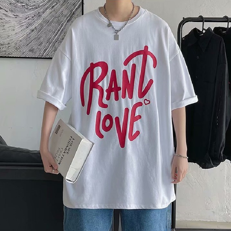 T-shirt【S-8XL】Korean fashion men's short-sleeved T-shirt Letter Graffiti printing T-shirt Casual ...