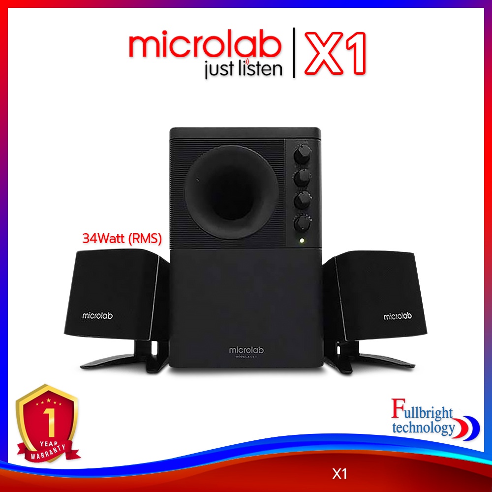 Microlab X1 Speaker 2.1 Ch. (34 Watt) ลำโพงคอมพิวเตอร์ พร้อมซับวูฟเฟอร์ ...