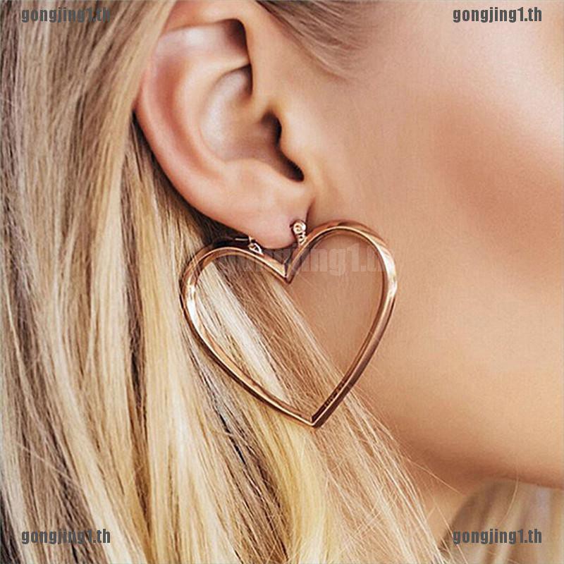 COD Fashion 1 Pair Women Hoop Gold Double Heart Earrings Dangle Hollow ...