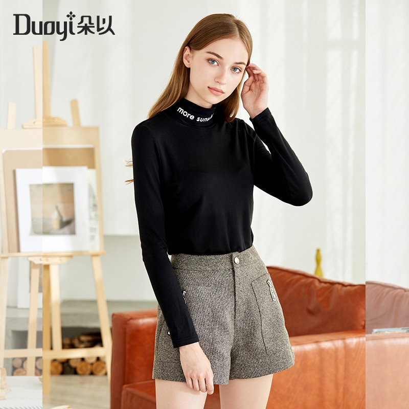 Duoyi 2019 เสื้อถักนิตติ้ง คอปกตั้ง ขนาดเล็ก สีพื้น แฟชั่นฤดูหนาว030132 ...