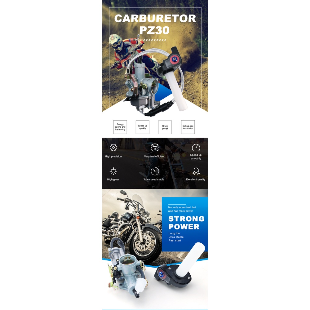 คาร์บูเรเตอร์ 30mm PZ30 Carburetor Cable Choke Carb For CB CG 150cc 175cc 200cc 250cc ...