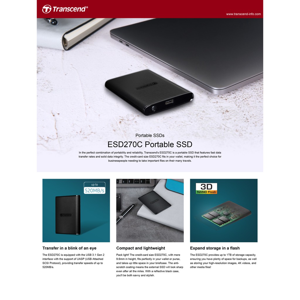 Transcend External SSD 1TB ESD270C รับประกัน 3 ปี - มีใบกำกับภาษี ...