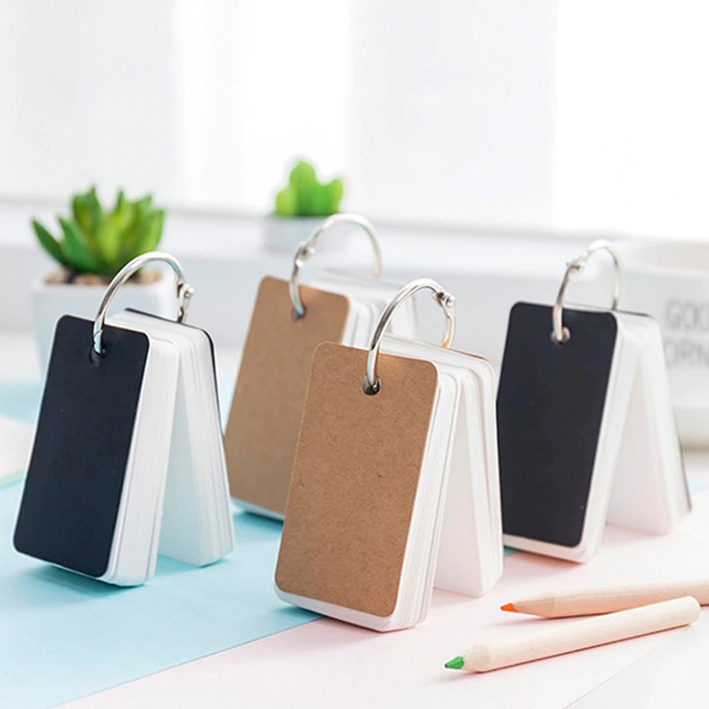 บัตรจดคำศัพท์ Flash Card ขนาด 4x7 cm หนา 100 แผ่น พร้อมห่วงแกะได้ ปกดำ ...