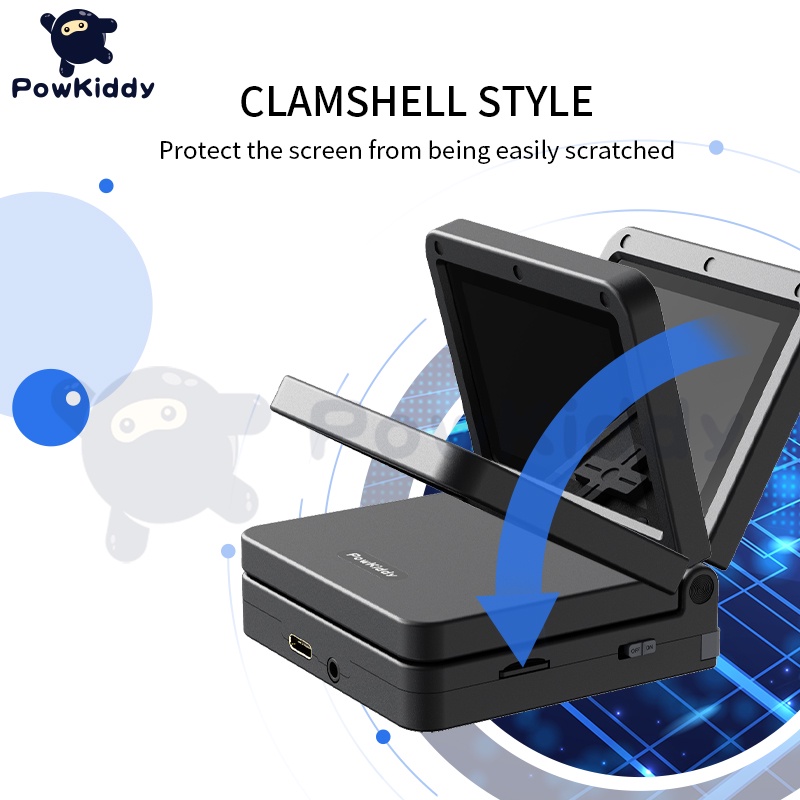 คอนโซลหน้าจอPOWKIDDY v90 Black Version 3-Inch IPS Screen Flip Handheld ...