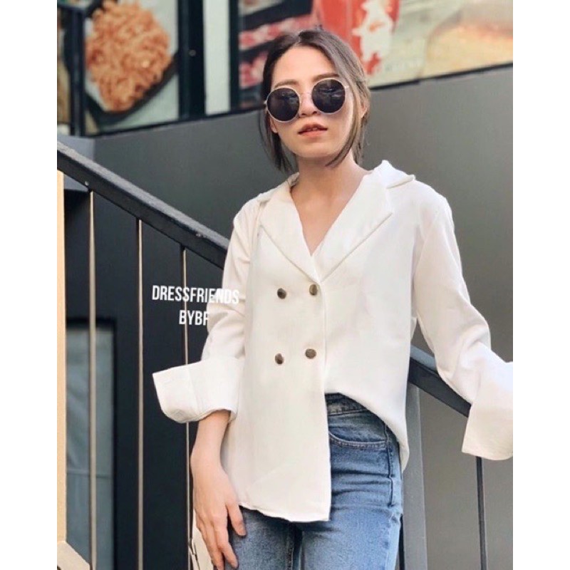 เสื้อ Blazer botton white | Shopee Thailand