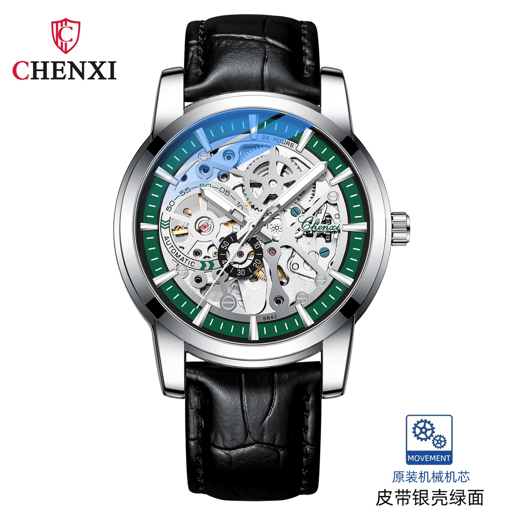 Chenxi CHENXI พร้อมส่ง นาฬิกาข้อมืออัตโนมัติ สายหนังวัวแท้ กันน้ํา สําหรับผู้ชาย - 3sthailand.th ...