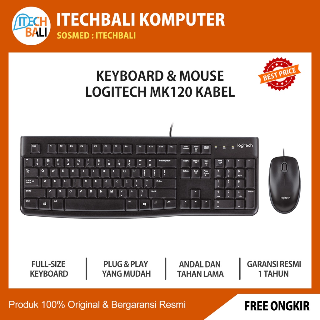 Logitech K120 แป้นพิมพ์แบบใช้สายโน๊ตบุ๊คคอมพิวเตอร์ตั้งโต๊ะเกมสำนักงาน ...