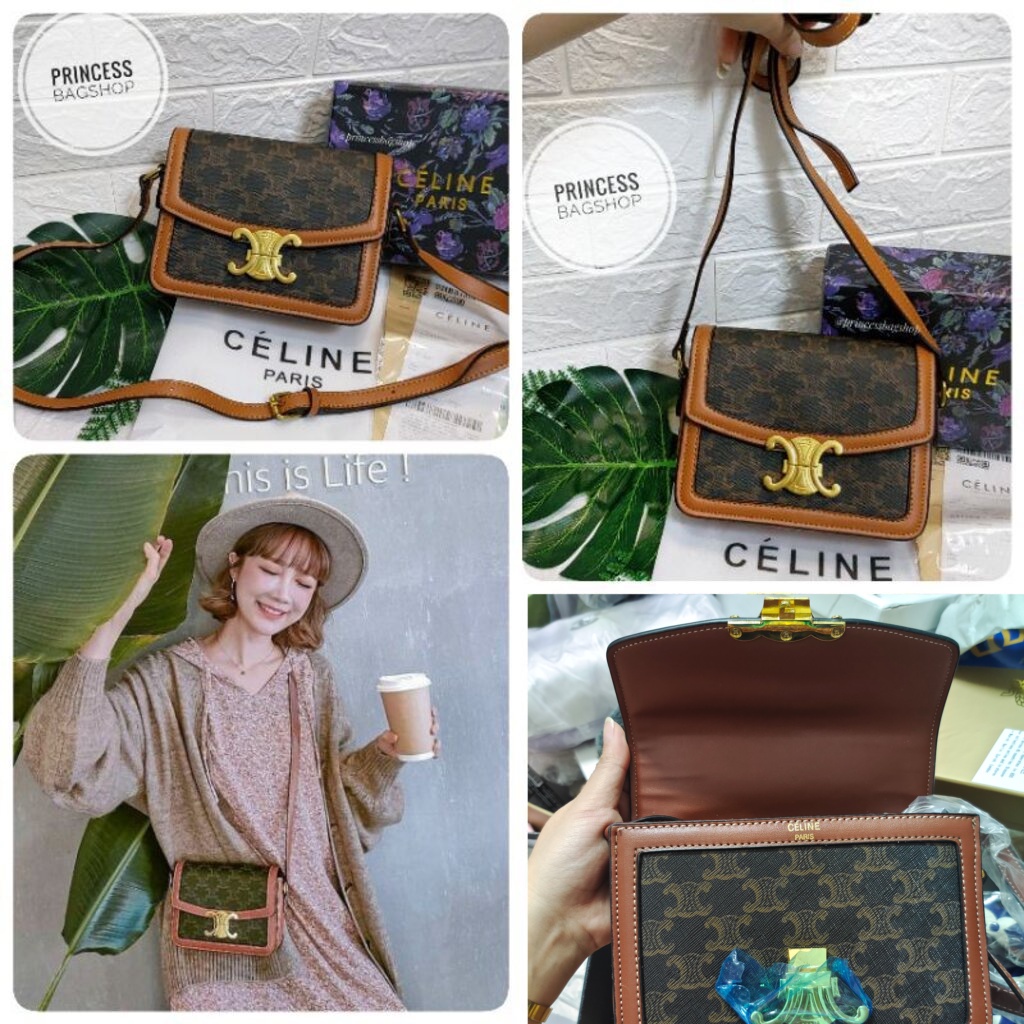 Celineกระเป๋าสะพายข้างสีดำ {Used Like New} Celine Style Triomphe Bag ...