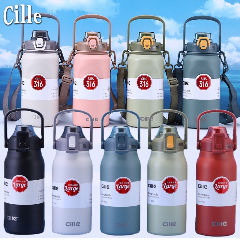 พร้อมส่งCille กระบอกน้ำ สแตนเลส 316 มีหูหิ้ว กระบอกน้ำเก็บเย็น ขนาดใหญ่1700ML แบบหลอดดูด เก็บน้ำ ...