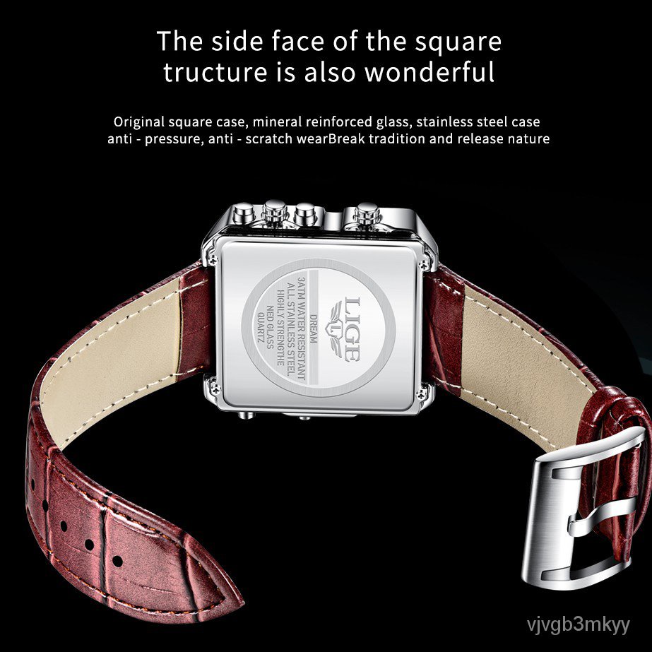 LIGE New Creative Square Men Watches Leather Quartz Wrist Watch Men ...