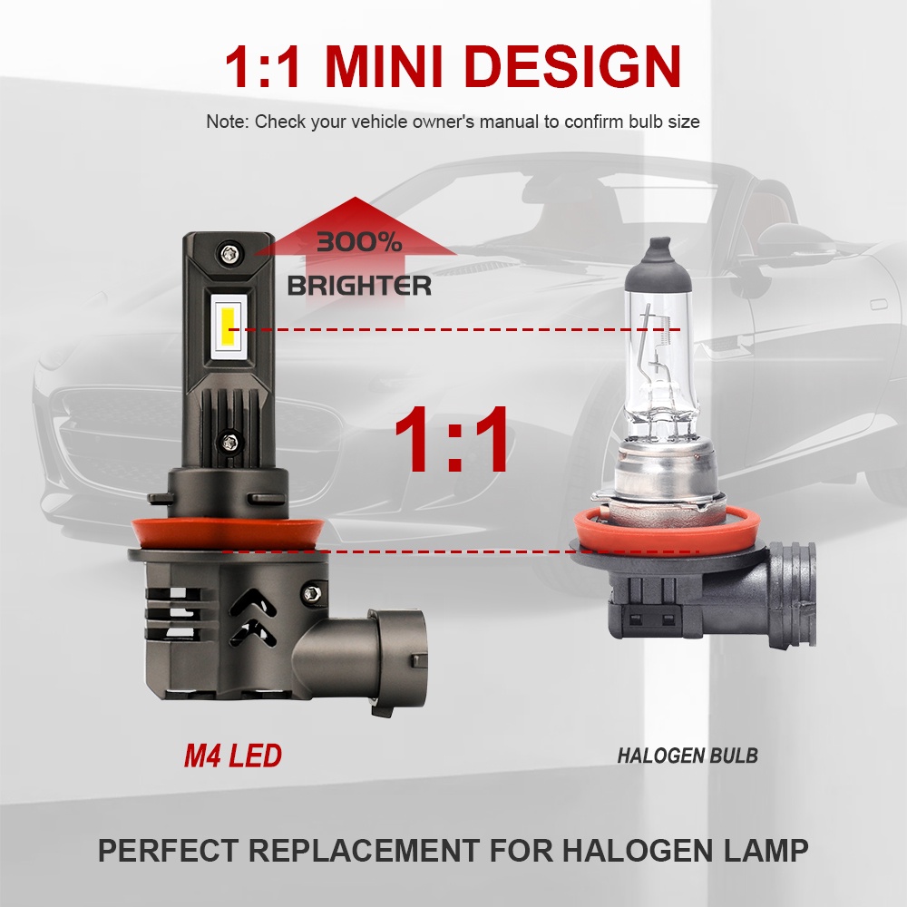 BraveWAY 2PCS H4 LED Headlight H7 H1 HB3 HB4 9005 9006 H11 LED Fog Light 12V 50W 3000KYellow ...