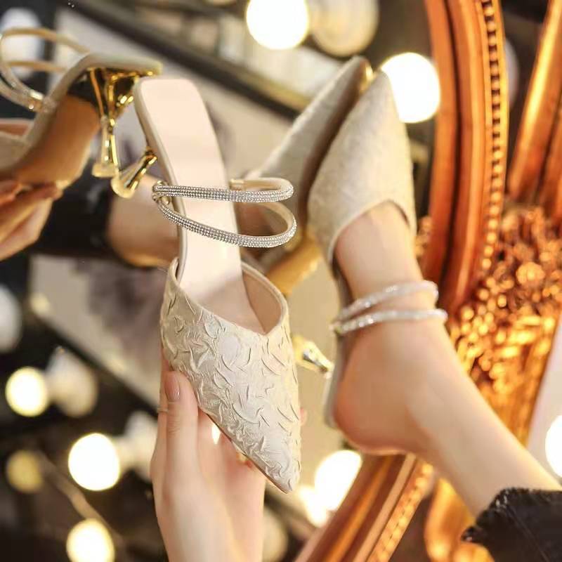 Half-towed high-heeled shoes elegant new rhinestone two-wear sandals ...