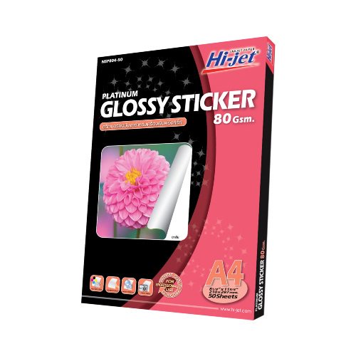 Hi-jet สติกเกอร์ผิวมัน Inkjet Platinum Glossy Sticker 80 แกรม A4 50 ...