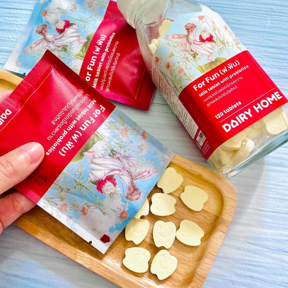 นมอัดเม็ด สูตรป้องกันฟันผุ (ไม่มีน้ำตาล) (แบบซอง) Milk Tablets with Probiotics - dairyhome ...