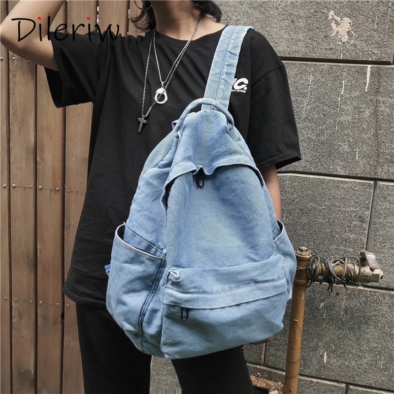 Casual Outdoor Travel Unisex Washed Canvas Denim Backpack ...