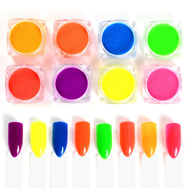 8 Colors/set Neon Pigment Powder Nail Glitter Fluorescence Nail Powder ...