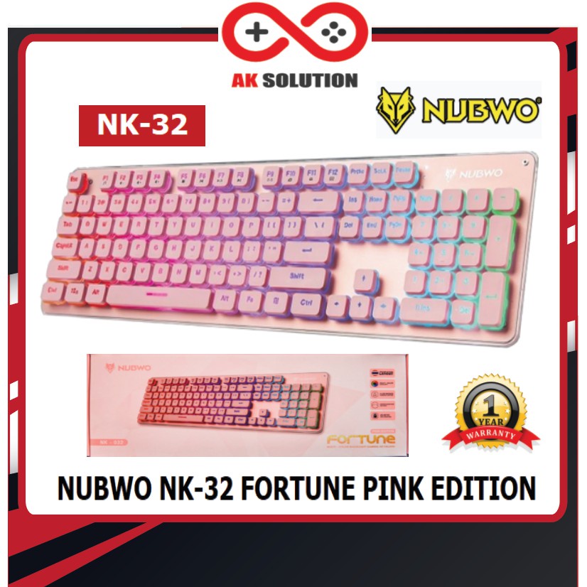 Nubwo NK-32,NK-032 Black/White/Pink Edition Fortune Keyboard Gaming ...