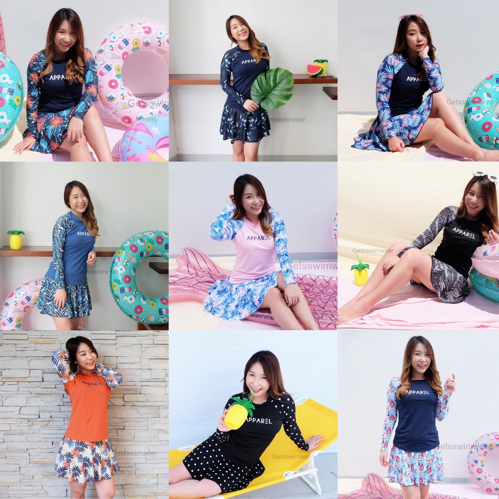 พร้อมส่ง ชุดว่ายน้ำแขนยาว ขาสั้นกันยูวี รุ่น P054 มีไซส์นะคะ - pakpro_shop - ThaiPick