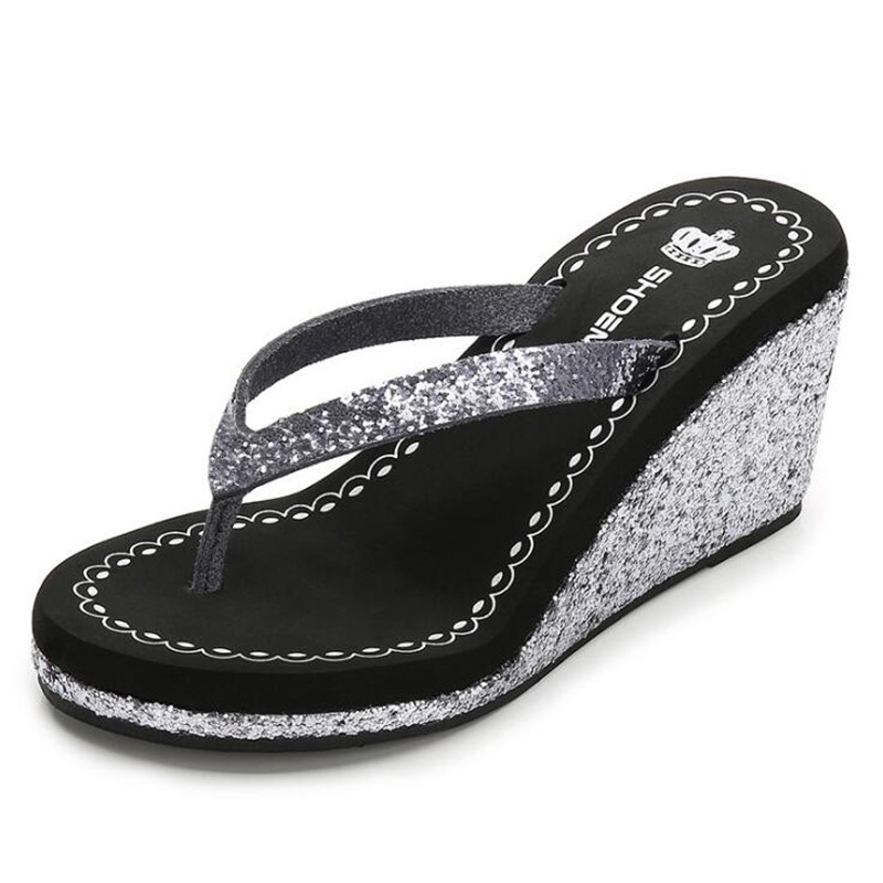 Summer Bottom Platform Women Shoes Beach Sandals Sequin Slope With ...