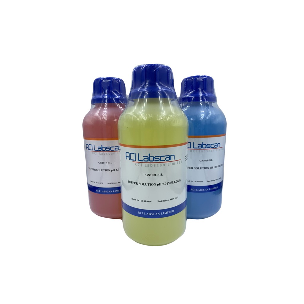 น้ำยามาตรฐาน pH Buffer Solution สารละลายบัฟเฟอร์ ยี่ห้อ RCI Labscan ขวดสีแดง (pH 4.0) ,เหลือง ...