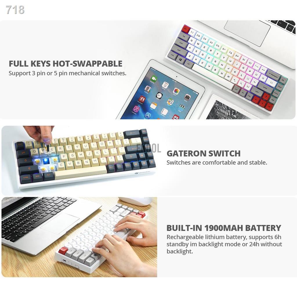 GAMAKAY TK68 Mechanical Keyboard 68 Keys Triple Mode Connection Wired ...