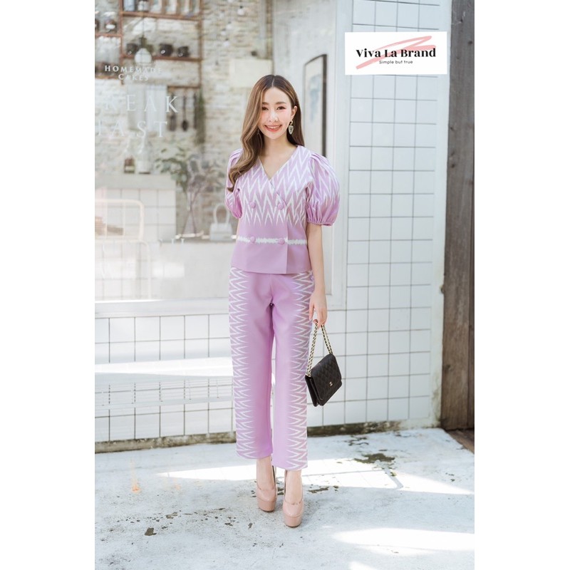 V003 เซ็ทเสื้อและกางเกงผ้าไหมพิมพ์ลายไทย Vivalabrand Thaipick