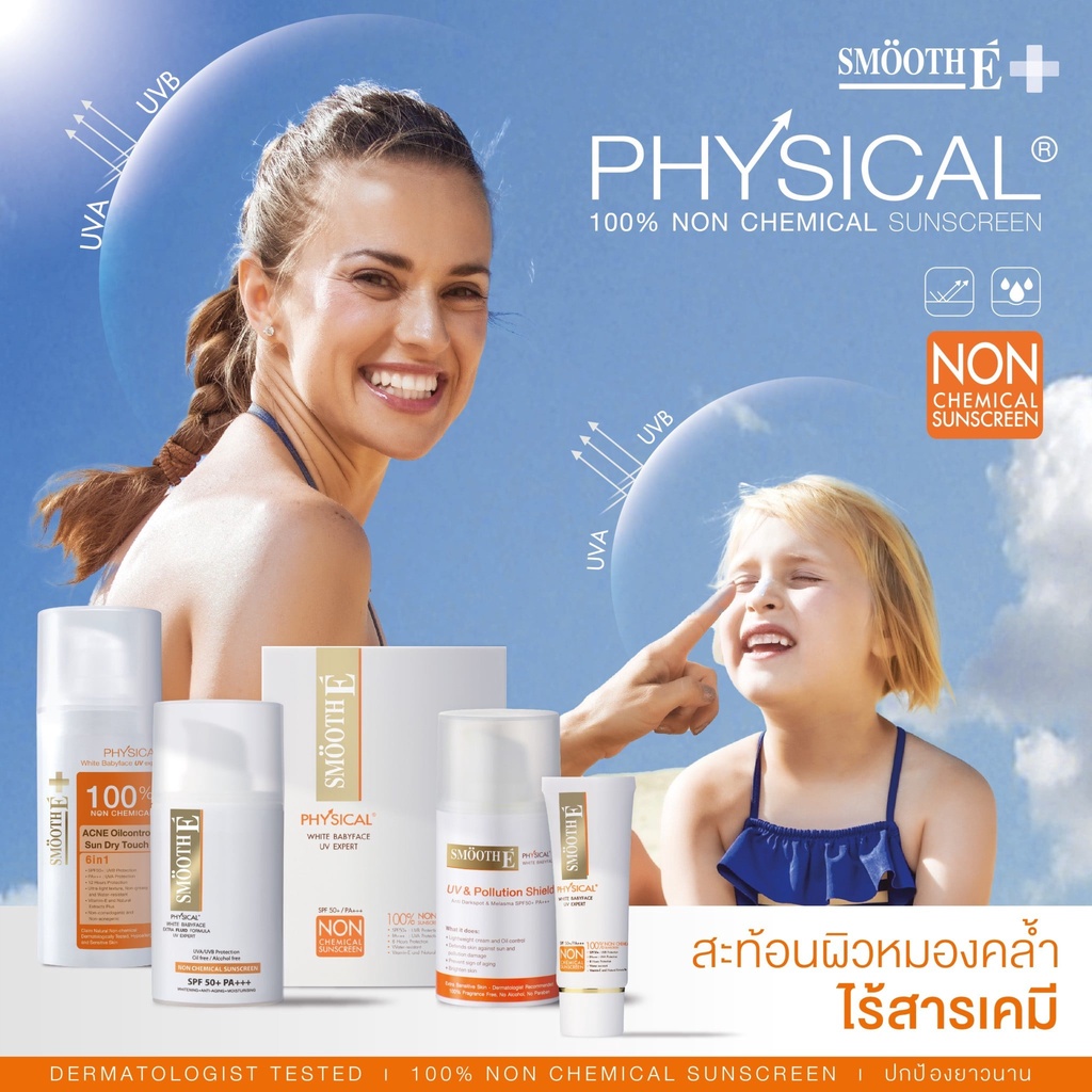 Smooth e physical White SPF50 PA 20กรัม สมูทอี ครีมกันแดด สำหรับผิวมัน ...