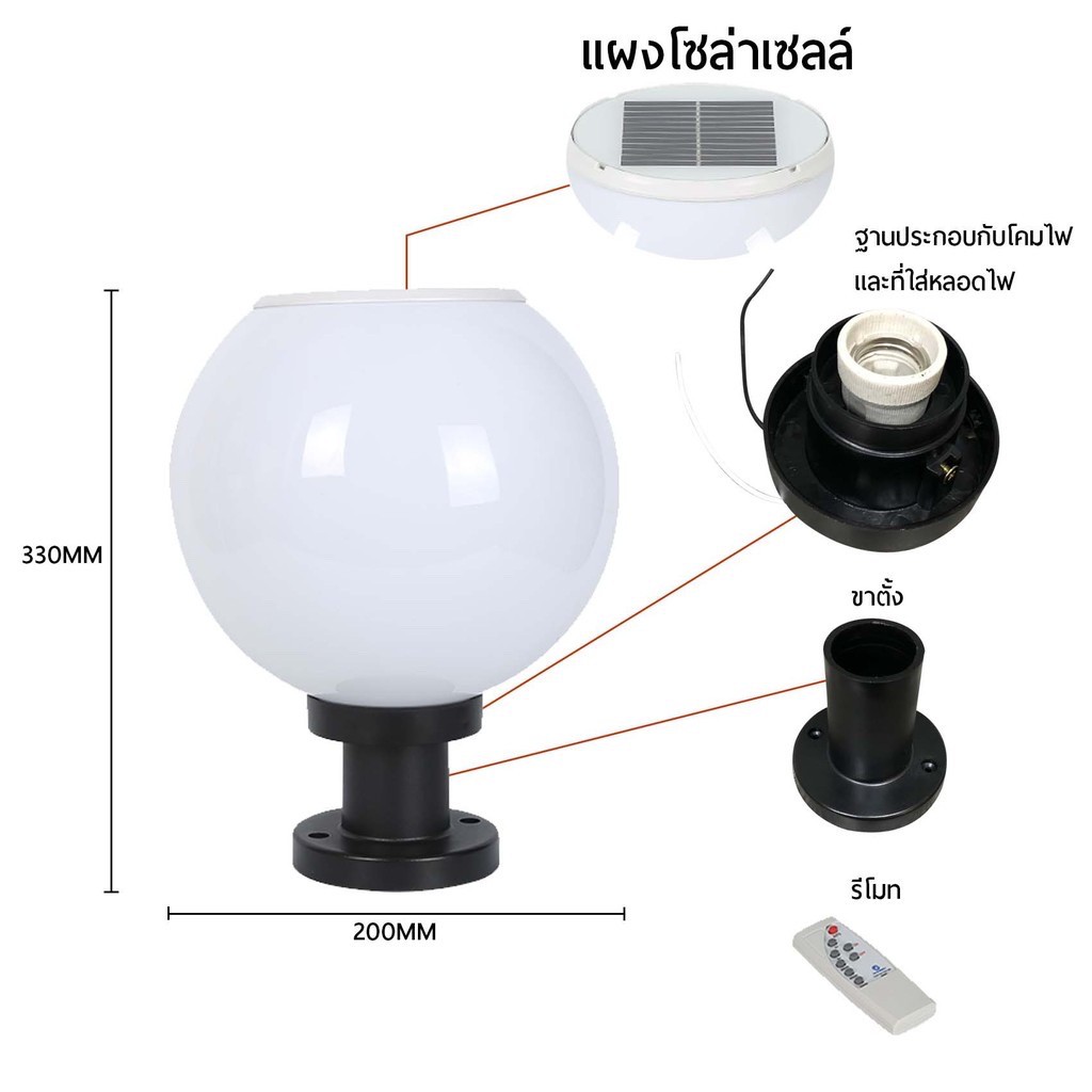 XP โคมไฟหัวเสา 50W100W โซล่าเซลล์ (กลม) ปรับได้ 3 สี ไฟสวนพลังงานแสง ...