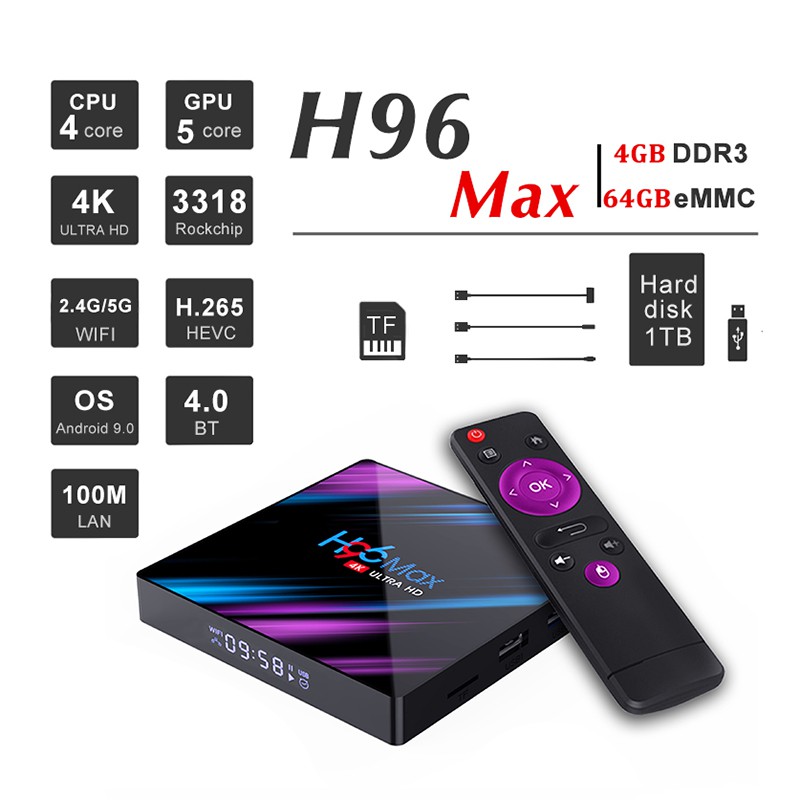 H96 MAX กล่องแอนดรอยbox Smart TV Box RK3318 Android 9.0 Android Box 4GB ...