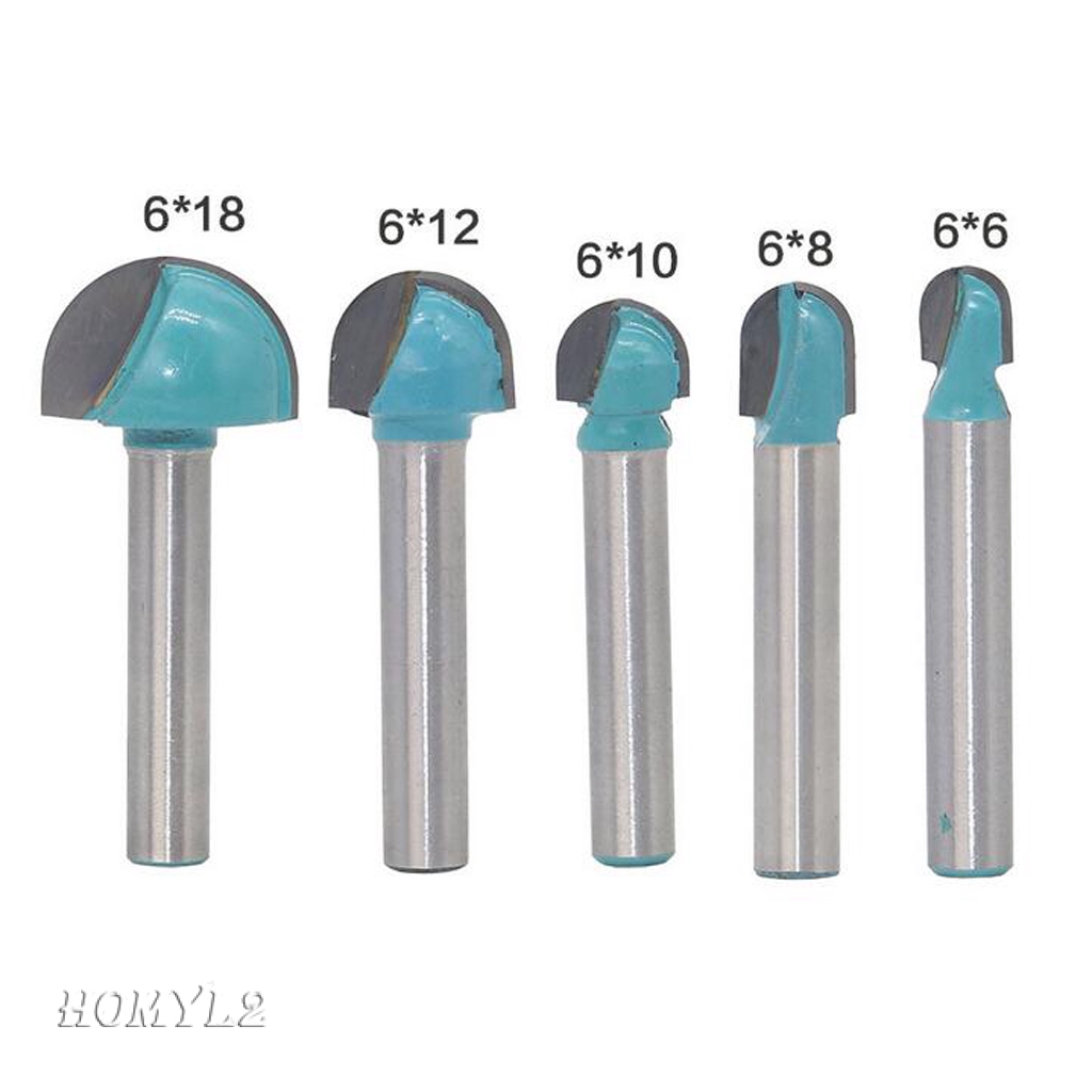 5/set Carbide 6mm Straight Shank TCT Round Nose Core Box Router Bit ...