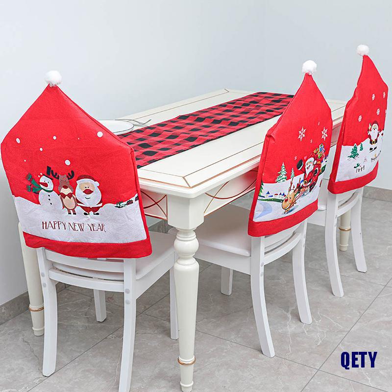 (QETY)Santa Claus Kitchen Table Chair Cover Christmas Chair Cover ...