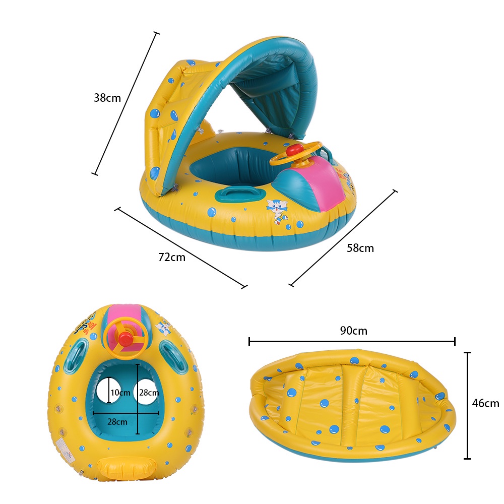 Baby Safe Inflatable Ring Infant Swimming Float Adjustable Sunshade Seat Newborns Bathing Circle ...