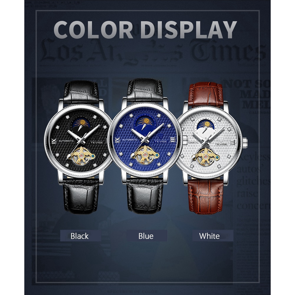 TEVISE T612 ธุรกิจผู้ชายอัตโนมัติวิศวกรรมเวลาในการดูดวงจันทร์เฟสจอแสดง ...