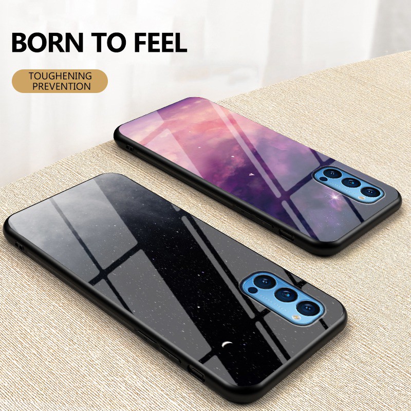 OPPO Reno 3 4 Pro 4G 5G Case Hard Tempered glass back phone Cover OPPO ...