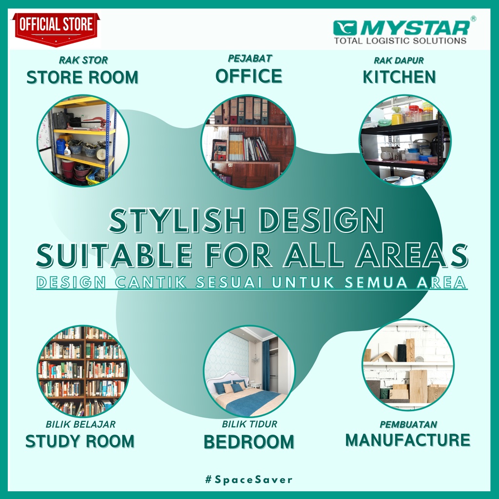 MYSTAR Boltless Rack metal shelf 35(D)x90(W)x180(H) CM 5 tier rack ...