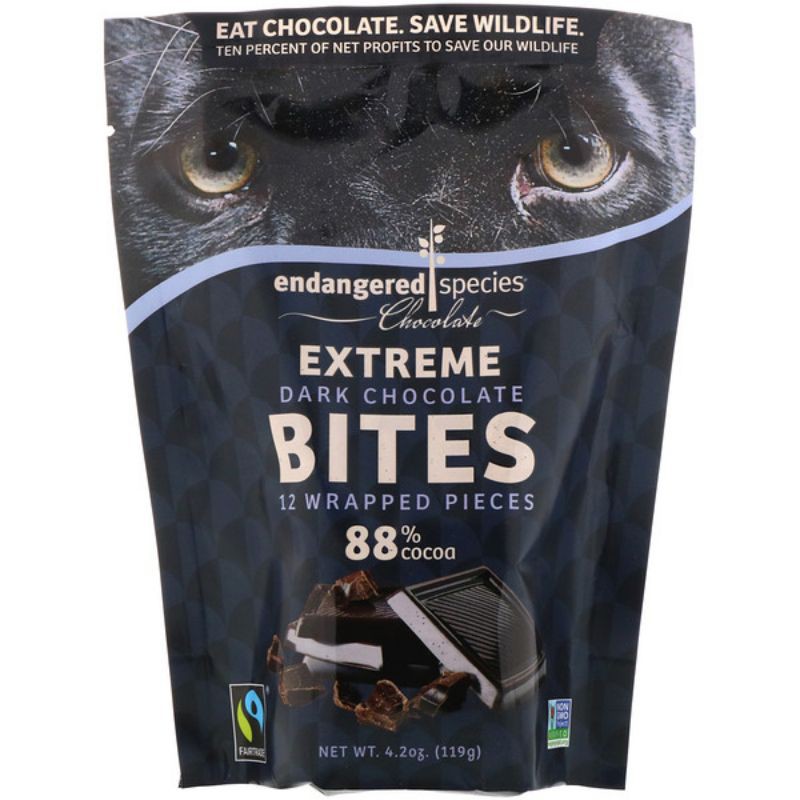 Endangered Species Chocolate, Extreme Dark Chocolate Bites, 88% Cocoa ...