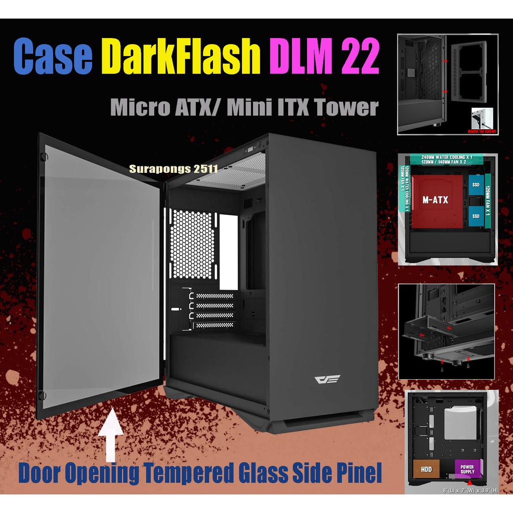 Case Micro ATX DarkFlash DLM22 BLACK with Door Opening Tempered Glass ...