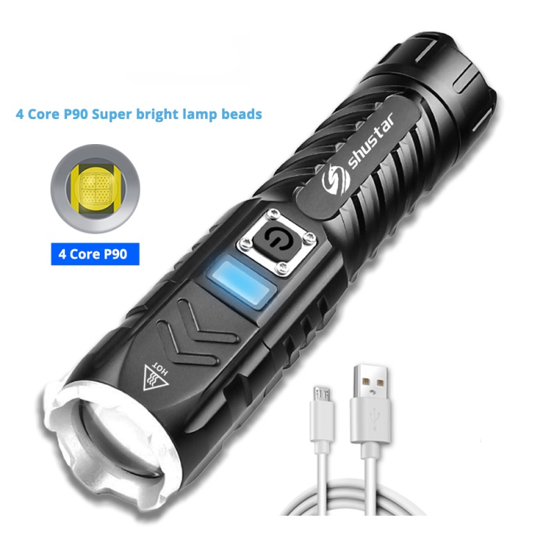 Torch Light Super Bright 4 Core P90 LED Flashlight with Display ...
