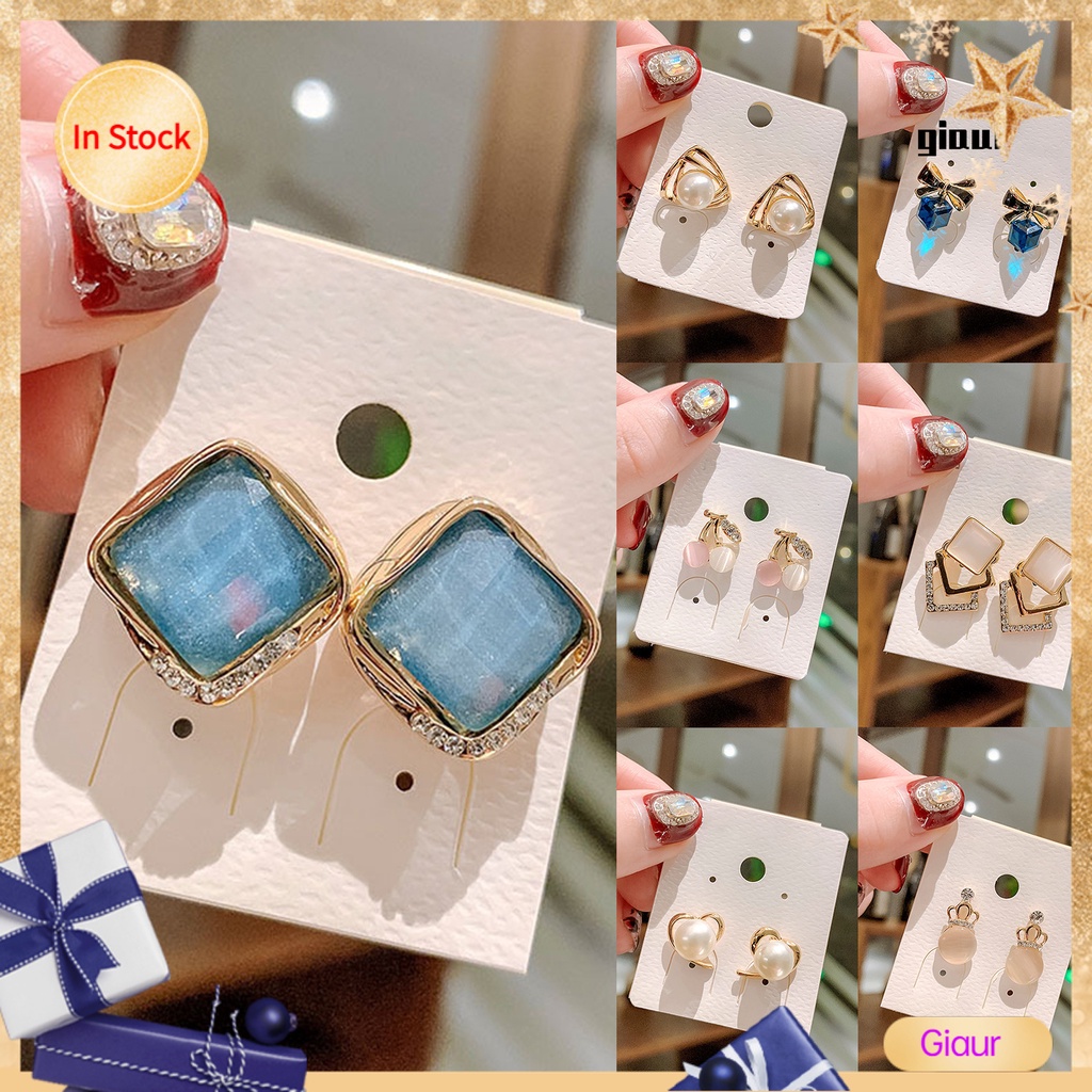 Giaur Alloy Ear Stud Geometrical Korean Faux Pearls Geometrical Women ...