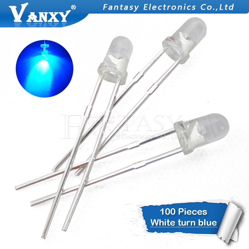100pcs blue light emitting diodes White turn blue 3mm led | Shopee Thailand