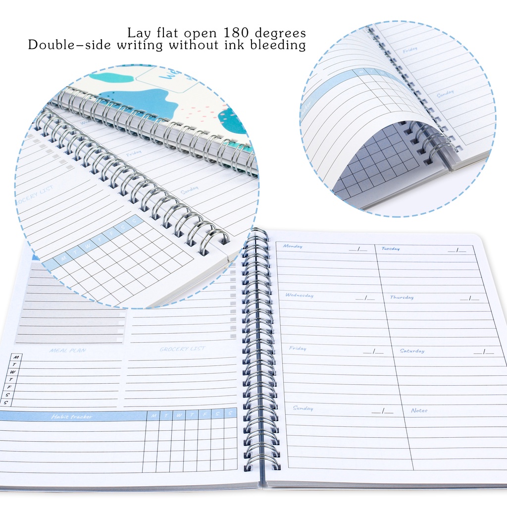 A5 Daily Weekly Planner Undated Spiral Agenda Notebook Flexible Cover ...