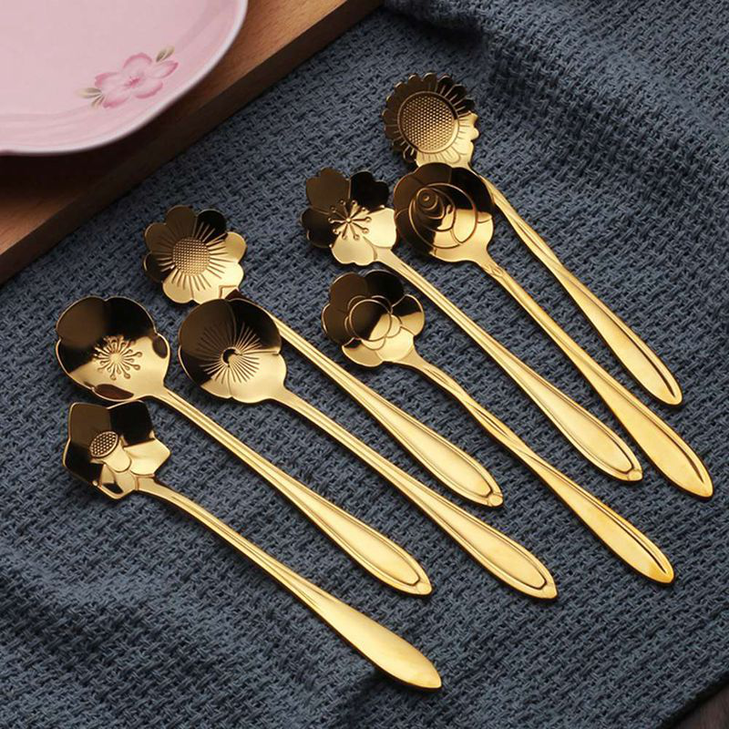 Tableware Coffee Stirring Spoon Ceramic Handle Flower Scoop Stainless ...