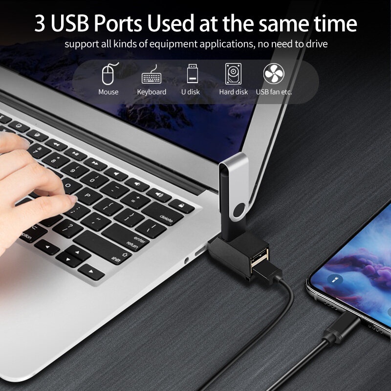 FONKEN USB HUB 3.0 Mini แบบพกพา5Gbps 3พอร์ตอะแดปเตอร์ความเร็วสูงสำหรับ ...