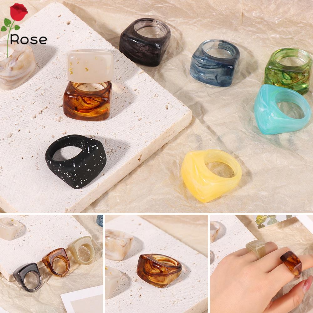 ROSE Fashion Acrylic Ring Women Girls Jewelry Irregular Figure Resin ...