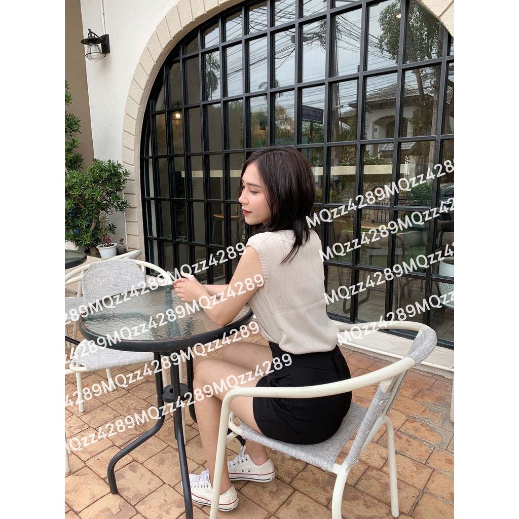 MQzz4289ใหม่พร้อมส่ง เสื้อยืดคอกลมแขนสั้น แขนกุด ผ้าไหมพรม ลายทาง ผ้า ...