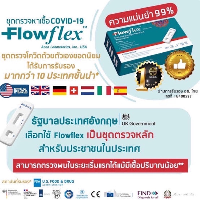 ตรวจโอไมครอนได้ set 6 ชุด Flowflex 2in1 กล่อง1เทส ตรวจได้ทั้งจมูก ...