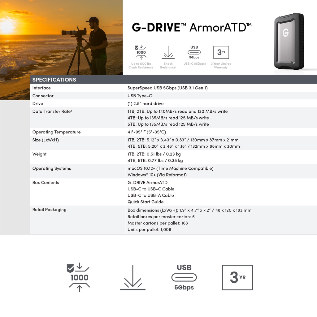 SanDisk Professional G-DRIVE ArmorATD 1TB2TB4TB 5TB Rugged HDD Up ...