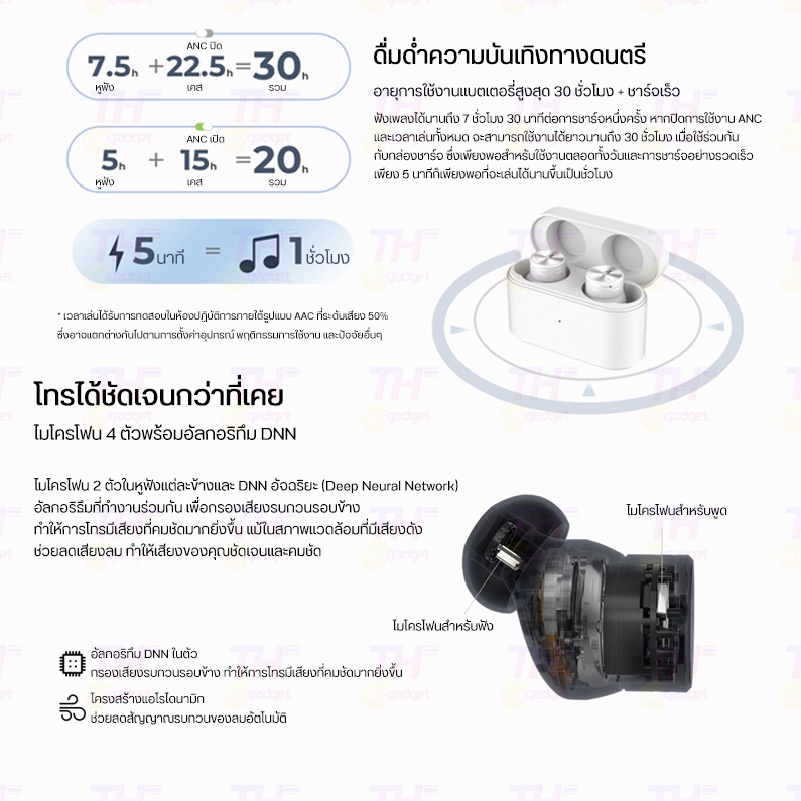 หูฟัง1More EC302 pistonbuds pro บลูธูทไร้สาย การตัดเสียงรบกวนสูงสุด 38dB จะสามารถใช้งานได้ยาวนาน ...