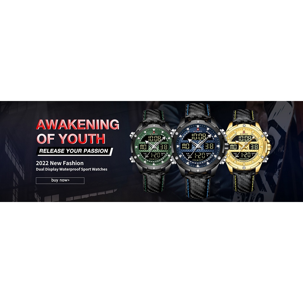 NAVIFORCE Top Brand Watches Mens Military Sport Leather Waterproof Day ...