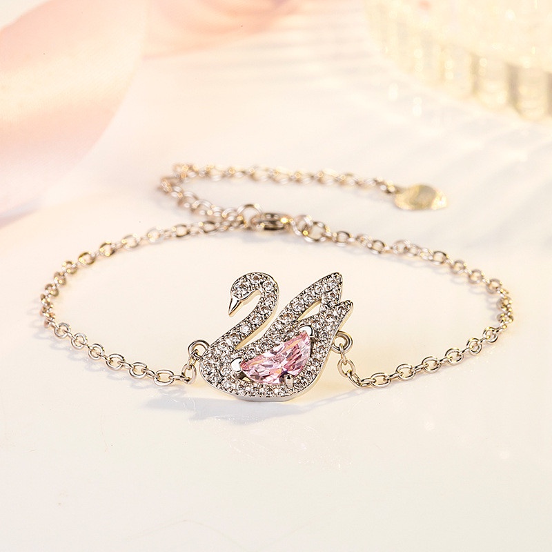000Chic Swan Pink Crystal Zircon Diamond Gemstones Chain Bracelets for ...